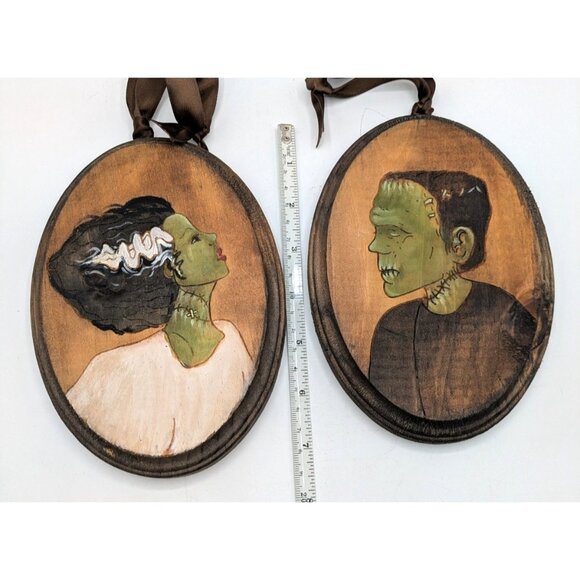 Hand Crafted | Wall Decor | Frankenstein And Bride Of Wall Hanging Wood ...